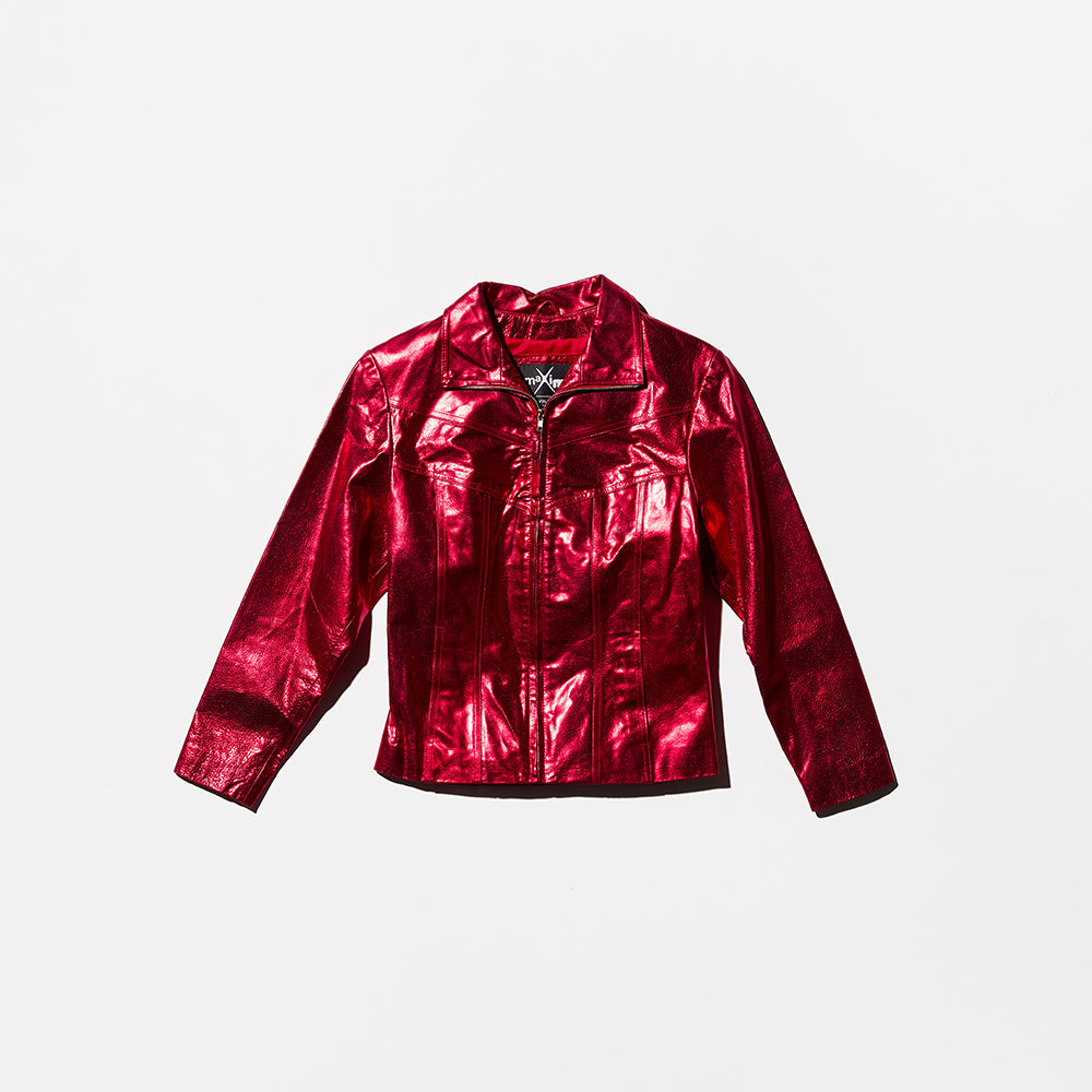 Vintage《maXima》Shiny Red Leather Zip-up Jacket – VELVET