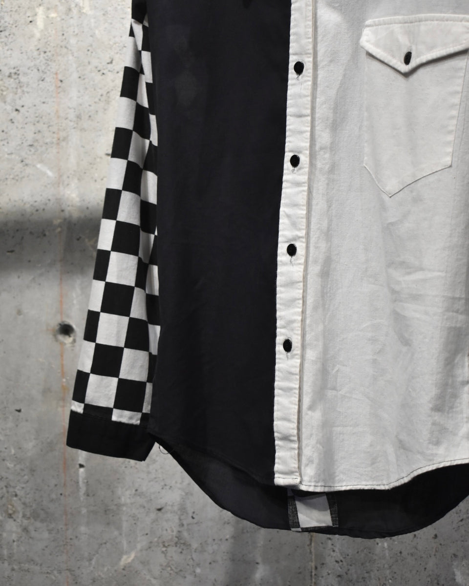 Vintage《Sassa》1980s Checker Sleeves Shirt – VELVET